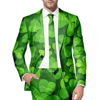 Generic Veste pour homme - Vert - Imprim&eacute; tr&egrave;fle - Manches longues - Coupe ajust&eacute;e - Costume de f&ecirc;te pour carnaval et soir&eacute;es &agrave; th&egrave;me, 003, XXL