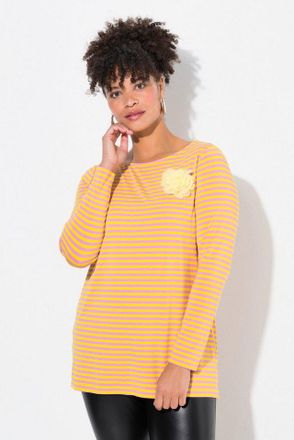 Miamoda T-Shirt Ringelshirt A-Linie abnehmbare Bl&uuml;ten-Brosche