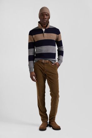 Eden Park Pantalon Chino En Coton Velours Stretch Camel Coupe Regular