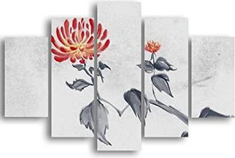 Homemania HM205MDF107 Blumengemälde, 5-teilig, Natur, von Salon, Raum, Mehrfarbig, aus MDF, 95 x 0,3 x 60 cm