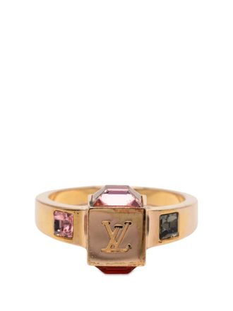 Louis Vuitton 2013 Gold Plated Crystal Gamble Cocktail Ring M costume ring