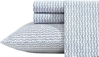 Nautica Bettlaken, Baumwoll-Perkal-Bettwäsche-Set mit passenden Kissenbezügen, frisch und kühl, Tiefe Taschen (Ikat Wave Blue, Queen)