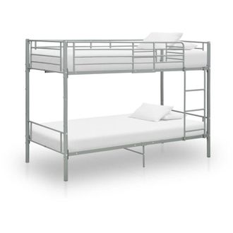 vidaXL Vidaxl - Lit superpos&eacute; en m&eacute;tal gris 90x200 cm - Garde-corps et &eacute;chelle inclus - Assemblage facile - Pour chambres &agrave; espace limit&eacute;