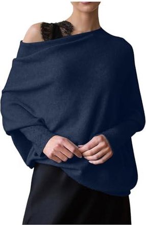 Generico Pull à col bateau 2026 pour femmes 2024 printemps 2024 à manches longues en tricot doux ample ample, bleu marine, Taille unique