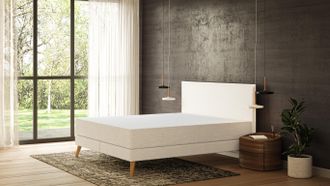 Emma Elite Boxspringbett V2 - Beige - 180x200cm - Kopfteil Kissen - Holzf&uuml;&szlig;e