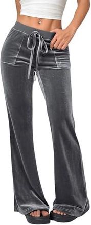 Generic Pantalon de jogging en velours pour femme - Taille haute - Avec cordon de serrage - Pantalon de loisirs &eacute;l&eacute;gant - Jambes larges - Confortable - Joggin