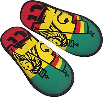 Generic Chaussons Femme Homme Lion De Juda Avec Drapeau Rastafari Pantoufles En Peluche Antid&eacute;rapant Maison Pantoufles Peluche Chaussures DInt&eacute;rieur Pour Voya