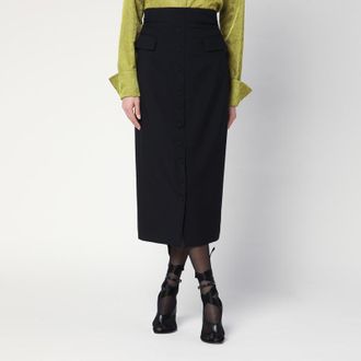 Dries Van Noten Black wool and mohair midi skirt