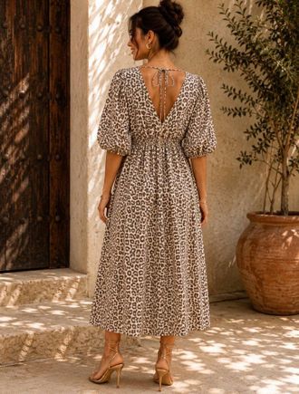 Worldclassca Sommerkleid Worldclassca Musselin Sommerkleid Leopard Animal Muster Lang Strand Neue Kollektion - Stilvolle und gem&uuml;tliche Sommer Mode f&uuml;r Damen