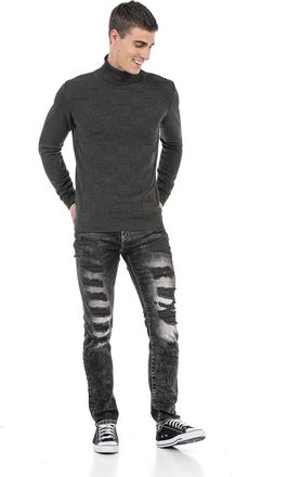 Cipo & Baxx Herren Pullover CP241 Anthrazit - Stylischer Strickpullover im modernen Design mit hohem Perfekt f&uuml;r Freizeit, Alltag & Coole Streetwear Outfits - CP2