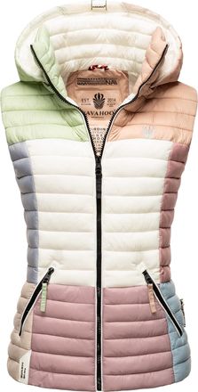 Navahoo Damen Steppweste leicht mit Abnehmbarer Kapuze Colourblocking-Stil Shadaa Multikulti Multicolour Pastel Gr. XS