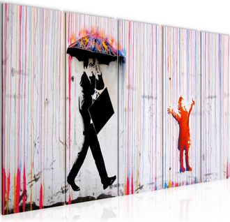 Runa Art Wandbild XXL Colored Rain Loft Wohnzimmer 200 x 80 cm Grau Rot 5 Teilig - Made in Germany - 040355a