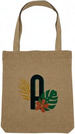 Fabulous Sac Shopping Tote Bag Aspect Lin - A Aurelie Ambre Alicia Lettre Pr&eacute;nom Fleurs Tropicale Exotique - Sac de Courses Toile Epaisse 360g Beige Naturel Ca