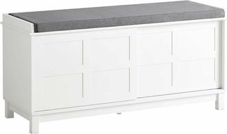 SoBuy FSR86-W Sitzbank mit Sitzkissen Schuhbank mit Stauraum Schuhregal mit Schiebetüren Truhenbank Sitztruhe Sitzkommode bht ca.: 114x53x40cm - Sobuy