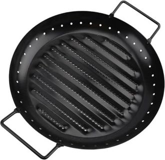 Generic Grand barbecue rond &agrave; r&ocirc;tir avec deux poign&eacute;es pour barbecue ext&eacute;rieur et cuisine &agrave; la maison, po&ecirc;le &agrave; frire et &eacute;goutter multifonction pour r&eacute;unions d