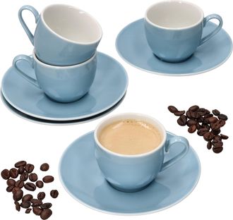 MamboCat Nordic Blau Doppio Espressotassen-Set für 4 Personen I 80 ml I Porzellan I Hellblaue 4X Espressotasse & 4X Espressountertasse I Alternativ für Lungo, 