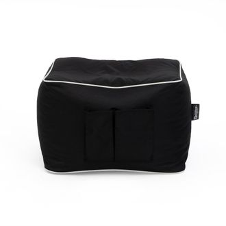 BuBiBag Sitzsack Hocker Rechteckig gefüllt 35x50x40 cm - Gaming Sitzwürfel mit Seitentaschen - Robuster Fußhocker Indoor & Outdoor - Schwarz mit farbigem Rand