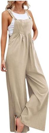 Generic Combinaison d&eacute;contract&eacute;e en lin sans manches avec bretelles r&eacute;glables et poches pour femme, kaki, 3XL
