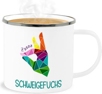 Shirtracer Emaille Becher Blechbecher - Lehrer - Tasse - Schweigefuchs Flüsterfuchs - 300 ml - Weiß Silber - teacher fuchs tassen lehrern schule lehrergeschenk k