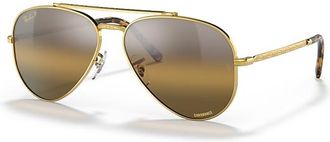 Ray-Ban New Aviator Sonnenbrillen Gold Fassung Braun Glas Polarisiert 62-14