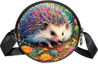 Generic Sac &agrave; bandouli&egrave;re circulaire pour femme, motif h&eacute;risson, petit sac &agrave; dos &agrave; bandouli&egrave;re avec fermeture &eacute;clair, bretelles r&eacute;glables, sac &agrave; main rond d&eacute;c