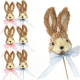 Com-Four 6X Blumenstecker im Hasen-Design - Osterhasen-Dekostecker - niedliche Hasenk&ouml;pfe mit Schleife - Steckdeko f&uuml;r Blumentopf und Beet - H&auml;schen-Pflanzstab