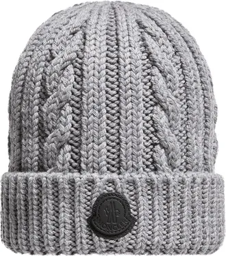 Moncler Moncler Bonnet En Laine Avec Logo En Cuir, Homme, Gris, Taille: Uni