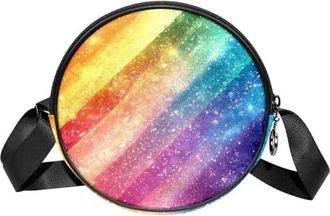 Generic Sac &agrave; bandouli&egrave;re rond pour femme, petit sac &agrave; bandouli&egrave;re color&eacute; arc-en-ciel avec fermeture &eacute;clair, bretelles r&eacute;glables, sac &agrave; main rond d&eacute;contract&eacute; 