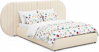 Menzzo Lit coffre-complet avec t&ecirc;te de lit modulable Cocon 140x200cm Tissu Beige