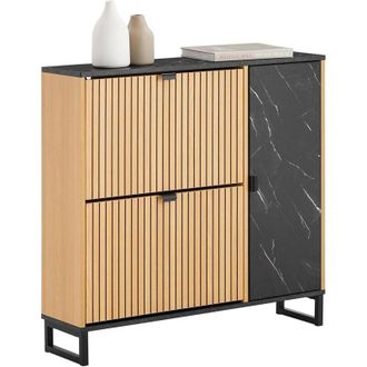 SoBuy Sobuy - Meuble Chaussures &Eacute;troit pour Entr&eacute;e- Armoire &agrave; Chaussures avec 2 Abattantes et Porte Lat&eacute;rale Meuble Rangement Chaussure - Design Nordique