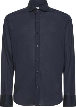 Brunello Cucinelli Homme, Chemises, Bleu, Taille: XL Chemise &agrave; Col Italien