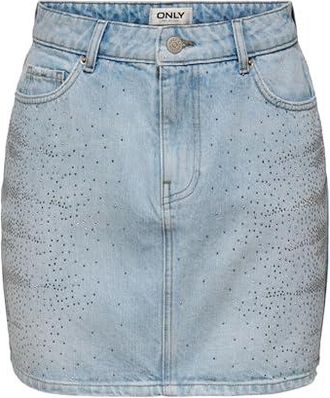 Only Short Skirt Onlstella Rhinestone DNM Azg Jupe Courte, Bleu Jeans Clair, XS Femmes