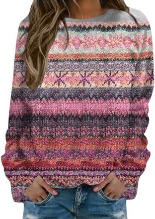 Generic Sweats pour femmes - Imprimé étoiles - Sans chapeau - Manches longues - Haut tendance - Pull ample - Sweat-shirt dautomne pour femme (rose, XXL)