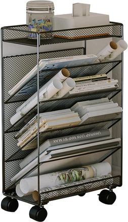 Generic 5-st&ouml;ckiger Servierwagen mit Rollen, mobiles B&uuml;cherregal, schr&auml;ge Regalb&ouml;den for B&uuml;ro, Klassenzimmer, Bibliothek, schmale R&auml;ume(Black)