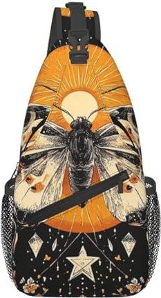 Generic Sac &agrave; bandouli&egrave;re boh&egrave;me &agrave; motif papillon de nuit orange pour homme, sac &agrave; dos de randonn&eacute;e