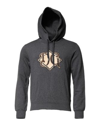 Dolce & Gabbana Mens Gray Logo Patch Hooded Sweatshirt Sweater Cotton Clothing