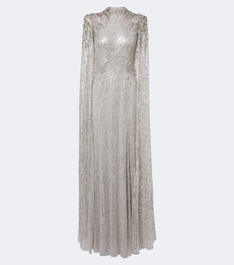 Jenny Packham Robe longue Dakota &agrave; cape et ornements