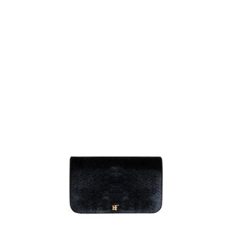 Elisabetta Franchi Velvet Crossbody Bag mit Krokodil-Pr&auml;gung - - Bags - Damen - Schwarzk - ONE SIZE