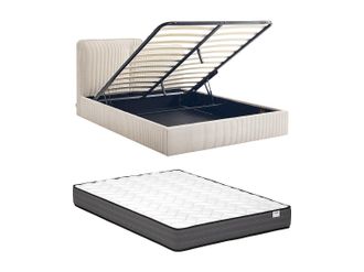 Vente-Unique Bett mit Stauraum 180 x 200 cm + Matratze - Cordvelours - Beige - NAYOLA