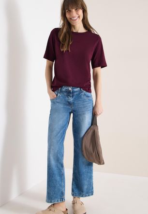 Cecil Kurzarmshirt CECIL, Damen, Gr. S (38), sweet grape rot, Jersey, Obermaterial: 100% Baumwolle, unifarben, normal h&uuml;ftbedeckend, Rundhals, Shirts, aus w