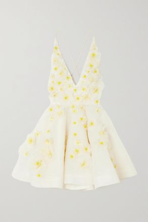 Zimmermann Daisy Minikleid Aus Einer Leinen-seidenmischung Mit Verzierungen - Elfenbein