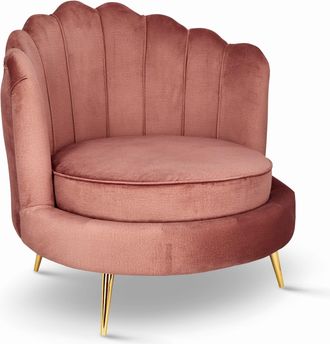 MG Design Samt Muschelsessel in Rosa - Moderner Cocktailsessel mit goldenen Beinen, gepolsterter R&uuml;ckenlehne und gro&szlig;em Sitz f&uuml;r Wohnzimmer oder Schlafzimmer