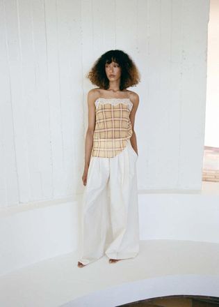 Mango Top en m&eacute;lange de coton &agrave; bretelles jaune - Femme - XS - MANGO