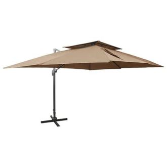 vidaXL Parasol de Jardin en Porte-&agrave;-faux avec Double Toit, Pare-soleil de Patio, Abri de Soleil, Parasol de Terrasse Ext&eacute;rieur, Taupe