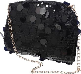 BESPORTBLE Paquet Bandouli&egrave;re &agrave; Cha&icirc;ne M&eacute;tallique Noir pour Femme Mini Paquet de Soir&eacute;e Rond &agrave; Paillettes Pochette Compacte L&eacute;g&egrave;re avec Compartiments Pratiques &Eacute;