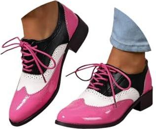 Generic Chaussures Oxford unisexes en cuir pour femme - Deux tons perfor&eacute;s - Antid&eacute;rapantes - Antid&eacute;rapantes - Talon bloc - Multicolore - R&eacute;tro - Bout rond - 