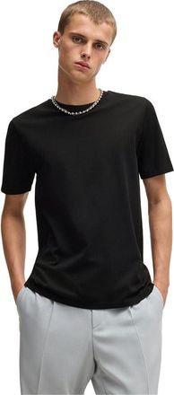 HUGO BOSS Herren Dimerstee Slim-Fit T-Shirt aus merzerisiertem elastischem Baumwoll-Piqu&eacute; Schwarz001 L