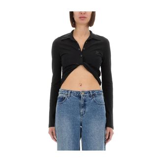 Courr&egrave;ges Twist Piqu&eacute; Cropped Polo - - Tops - Damen - Schwarzk - M