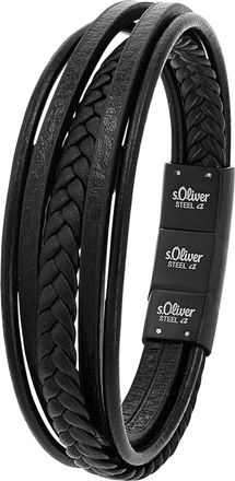 s.Oliver Herren Leder-Armband, Edelstahl IP schwarz