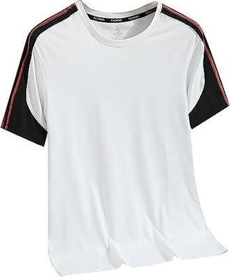 Generic T-shirt ray&eacute; pour homme - Haut de sport basique - S&eacute;chage rapide - Pour l&eacute;t&eacute; - D&eacute;contract&eacute; - Mince - Ample - Patchwork - Ray&eacute; - Pour homme, blanc, 4XL